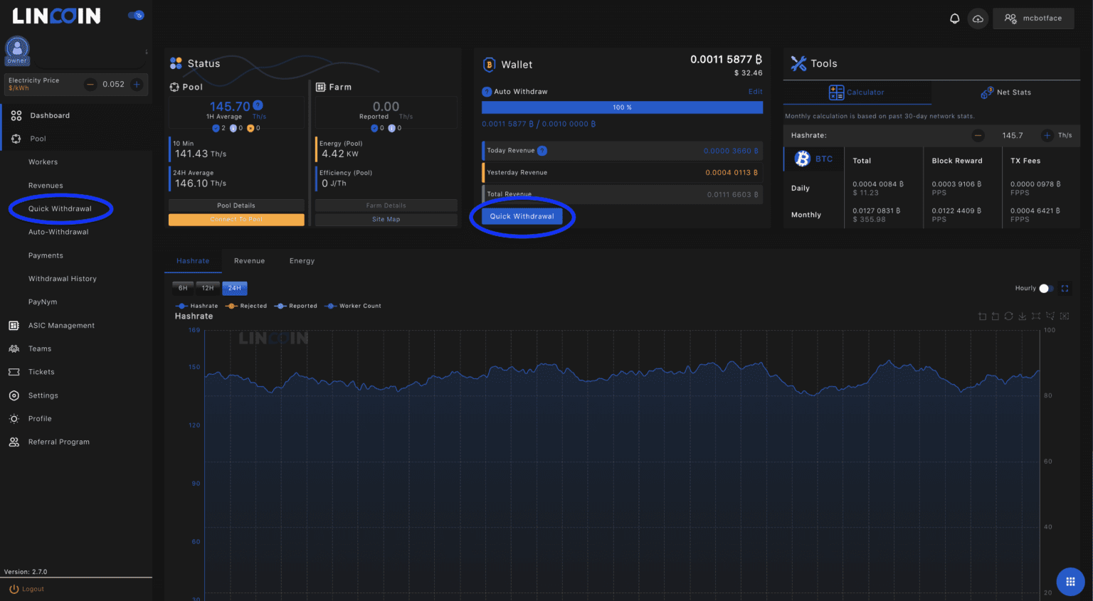 How use Quick Withdraw function on Lincoin Mining Pool - Lincoin.com